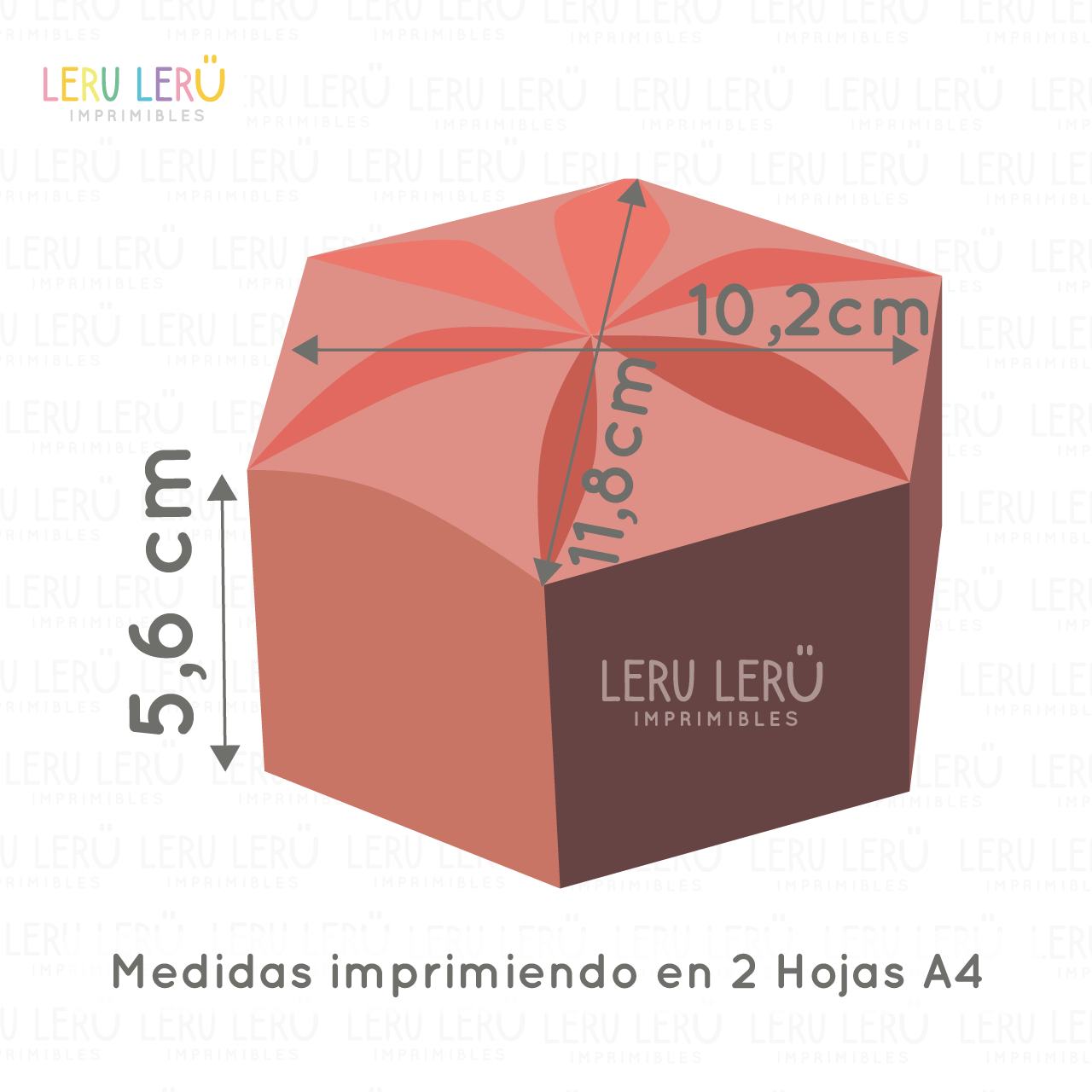 Molde caja hexagonal con frunce - Leru Leru Imprimibles